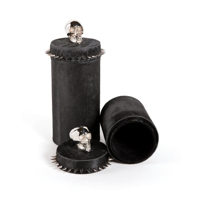 Edgy Modern Black Cowhide and Chrome Skull Container Canister – Vanillawood