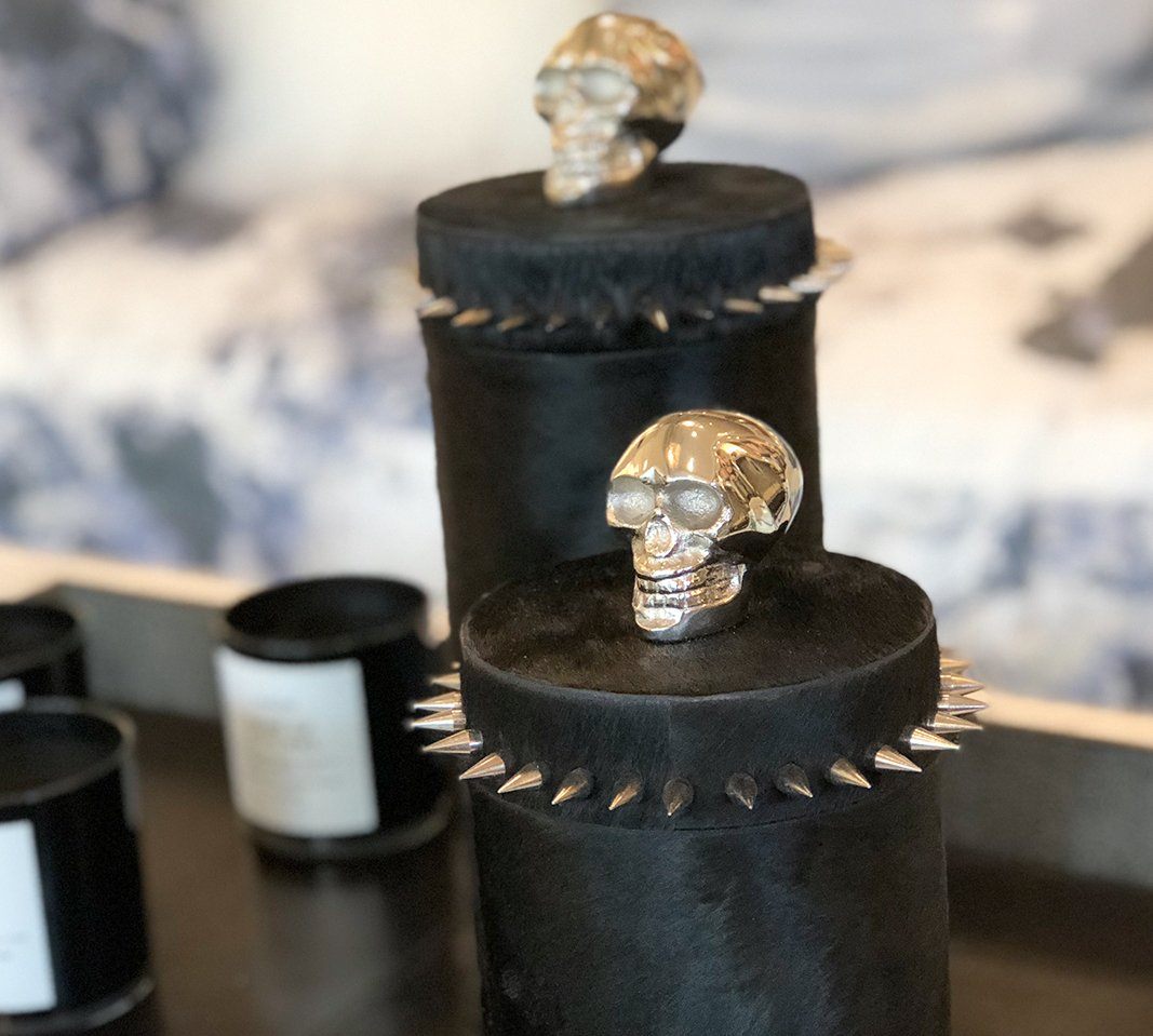 Edgy Modern Black Cowhide and Chrome Skull Container Canister – Vanillawood